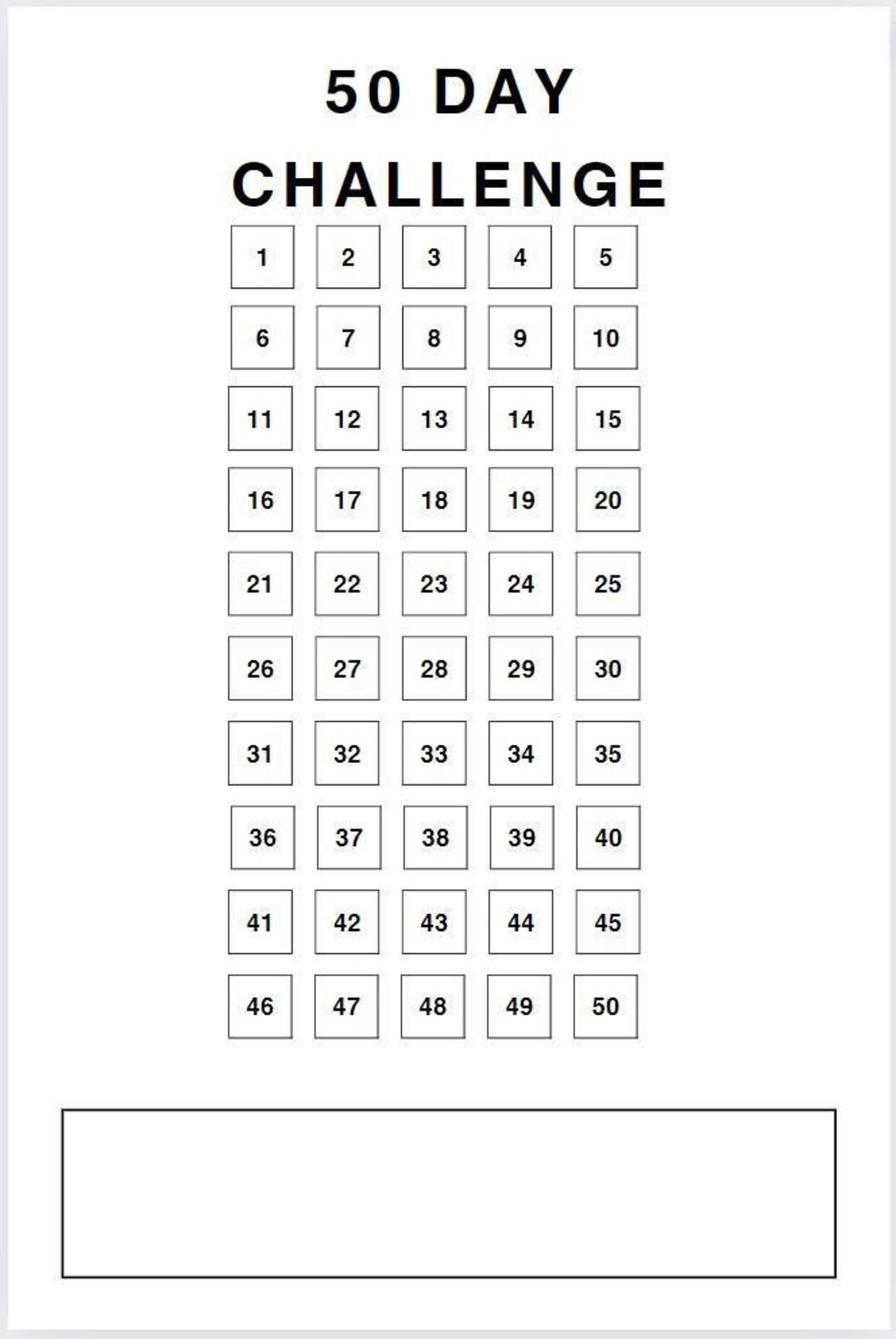 Fifty (50) Day Challenge - Goal Tracker - Track Your Progress - Etsy