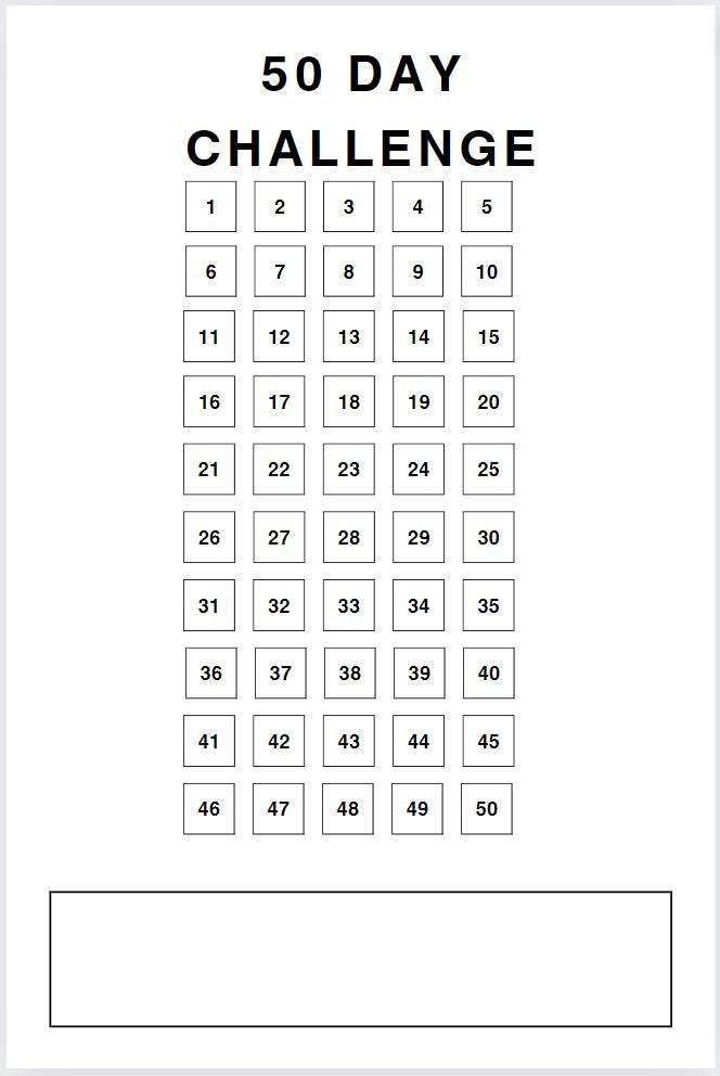 Fifty (50) Day Challenge - Goal Tracker - Track Your Progress - Etsy