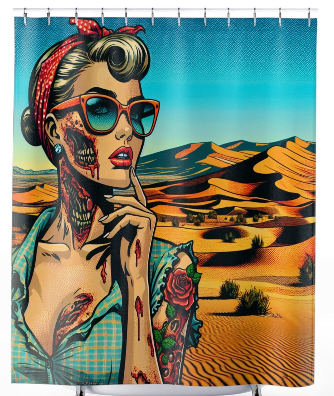 Retro Pinup Pulp Horror Zombie Shower Curtain Pinup Style Zombie Comic ...