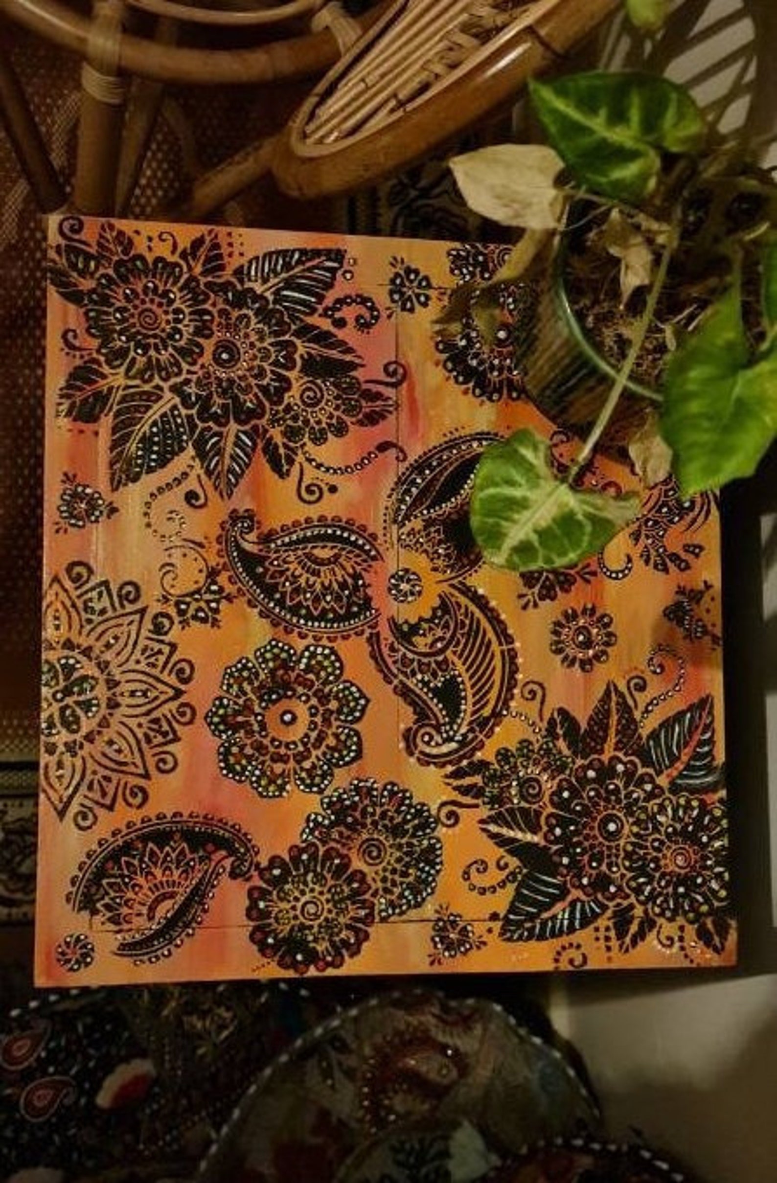 Sunset Trapezoid Drawer Unit With Eastern Hand-painted Henna Designs - Etsy