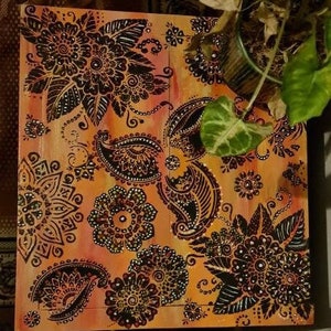 Sunset Trapezoid Drawer Unit With Eastern Hand-painted Henna Designs - Etsy