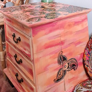 Sunset Trapezoid Drawer Unit With Eastern Hand-painted Henna Designs - Etsy