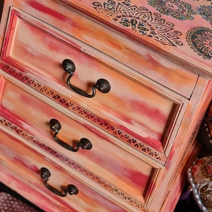 Sunset Trapezoid Drawer Unit With Eastern Hand-painted Henna Designs - Etsy
