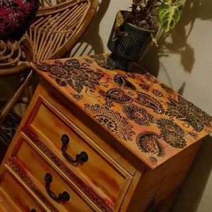 Sunset Trapezoid Drawer Unit With Eastern Hand-painted Henna Designs - Etsy