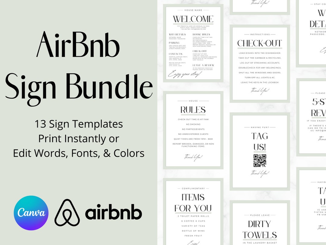 Airbnb VRBO Sign Template Bundle Editable, Printable Signs for Vacation ...