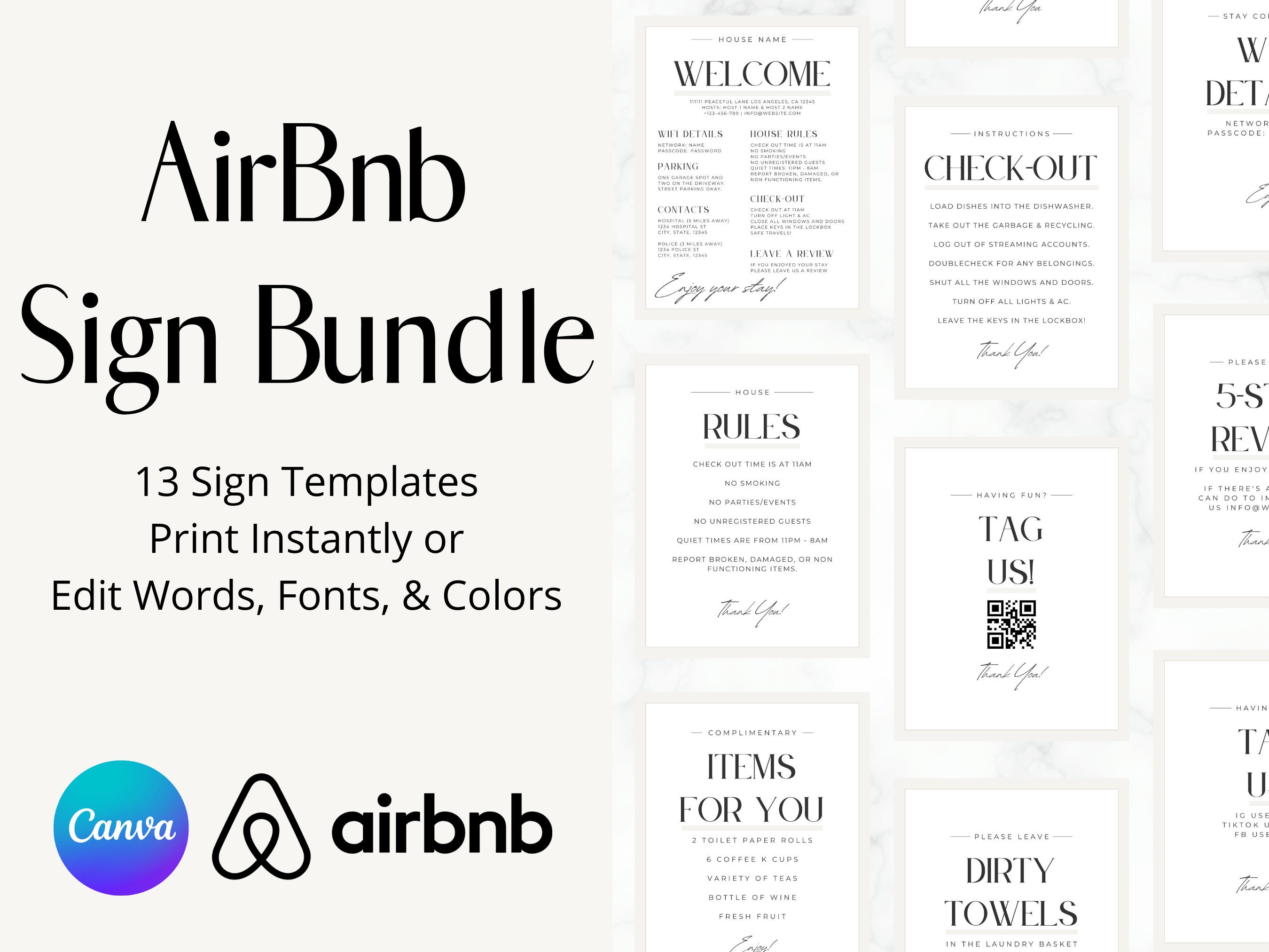 Airbnb VRBO Sign Template Bundle! Editable, Printable Signs for ...