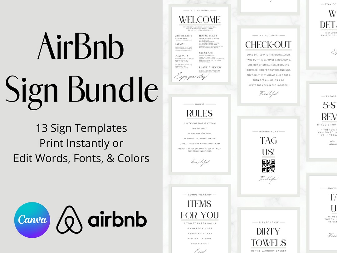 Airbnb VRBO Sign Template Bundle Editable, Printable Signs for Vacation ...