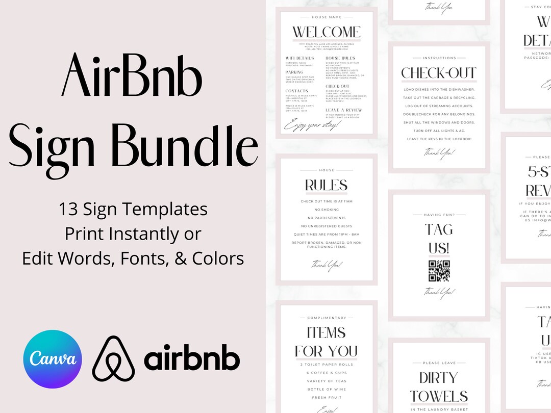 Airbnb VRBO Sign Template Bundle Editable, Printable Signs for Vacation ...