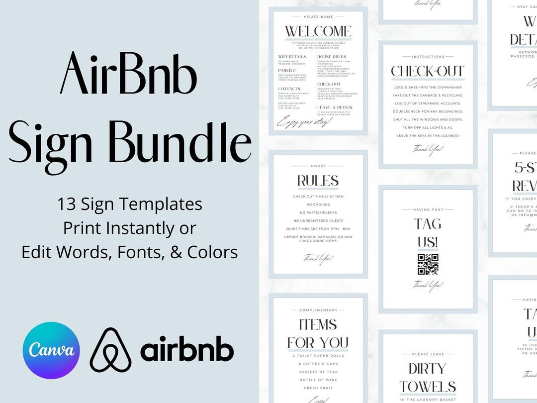 Airbnb VRBO Sign Template Bundle Editable, Printable Signs for Vacation ...