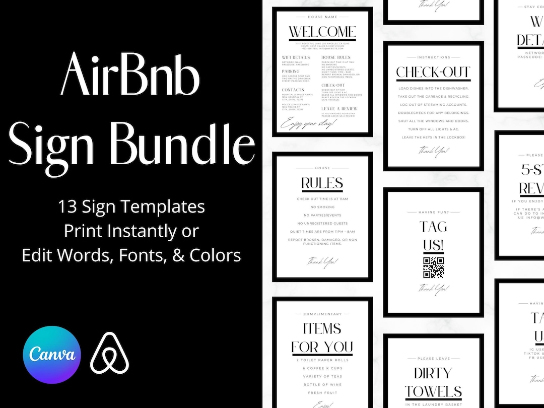 Airbnb VRBO Sign Template Bundle Editable, Printable Signs for Vacation ...