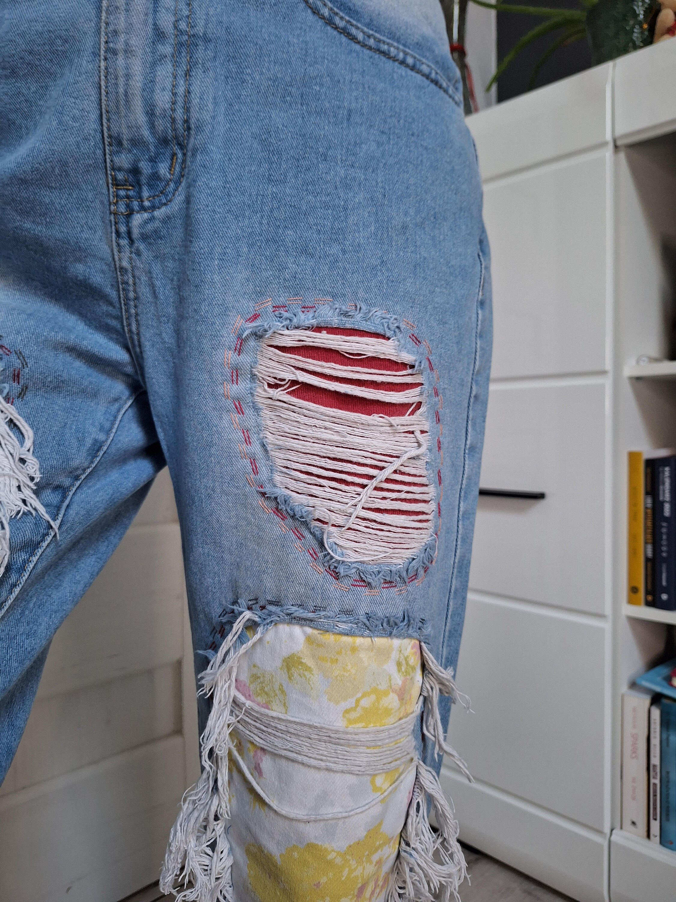 Patched Reworked Ripped Jeans Pants With Patches Recycled Upcycled Like ...