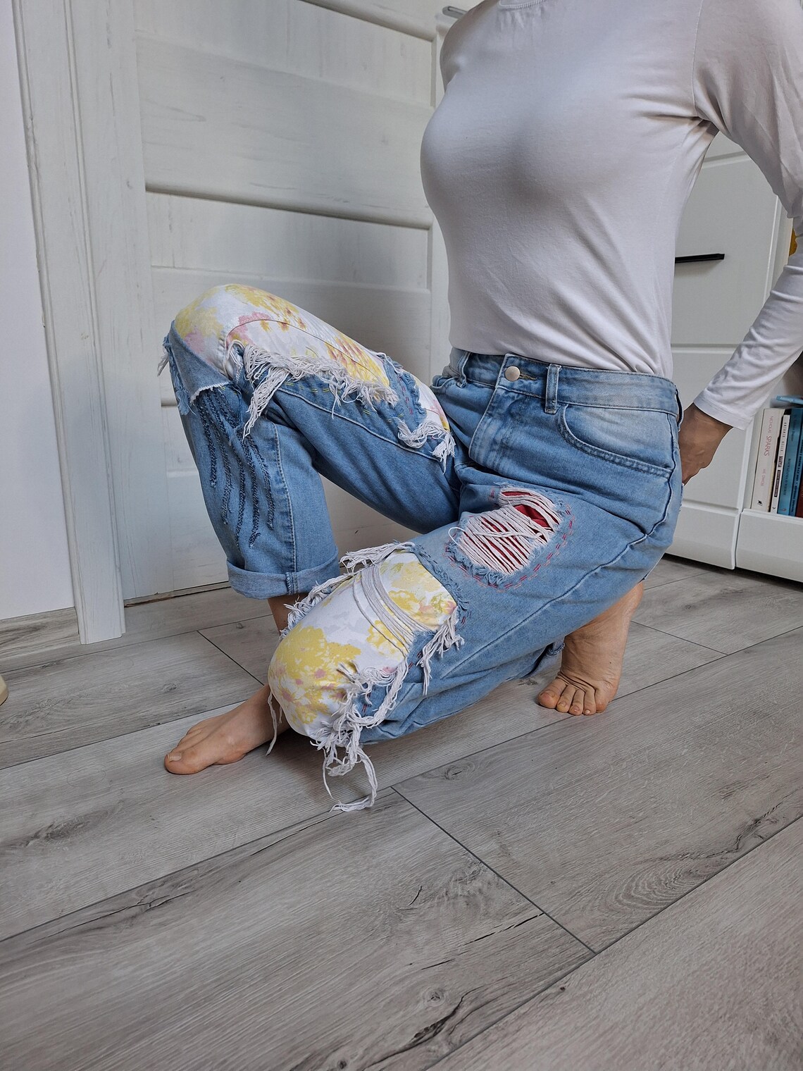 Patched Reworked Ripped Jeans Pants With Patches Recycled Upcycled Like ...