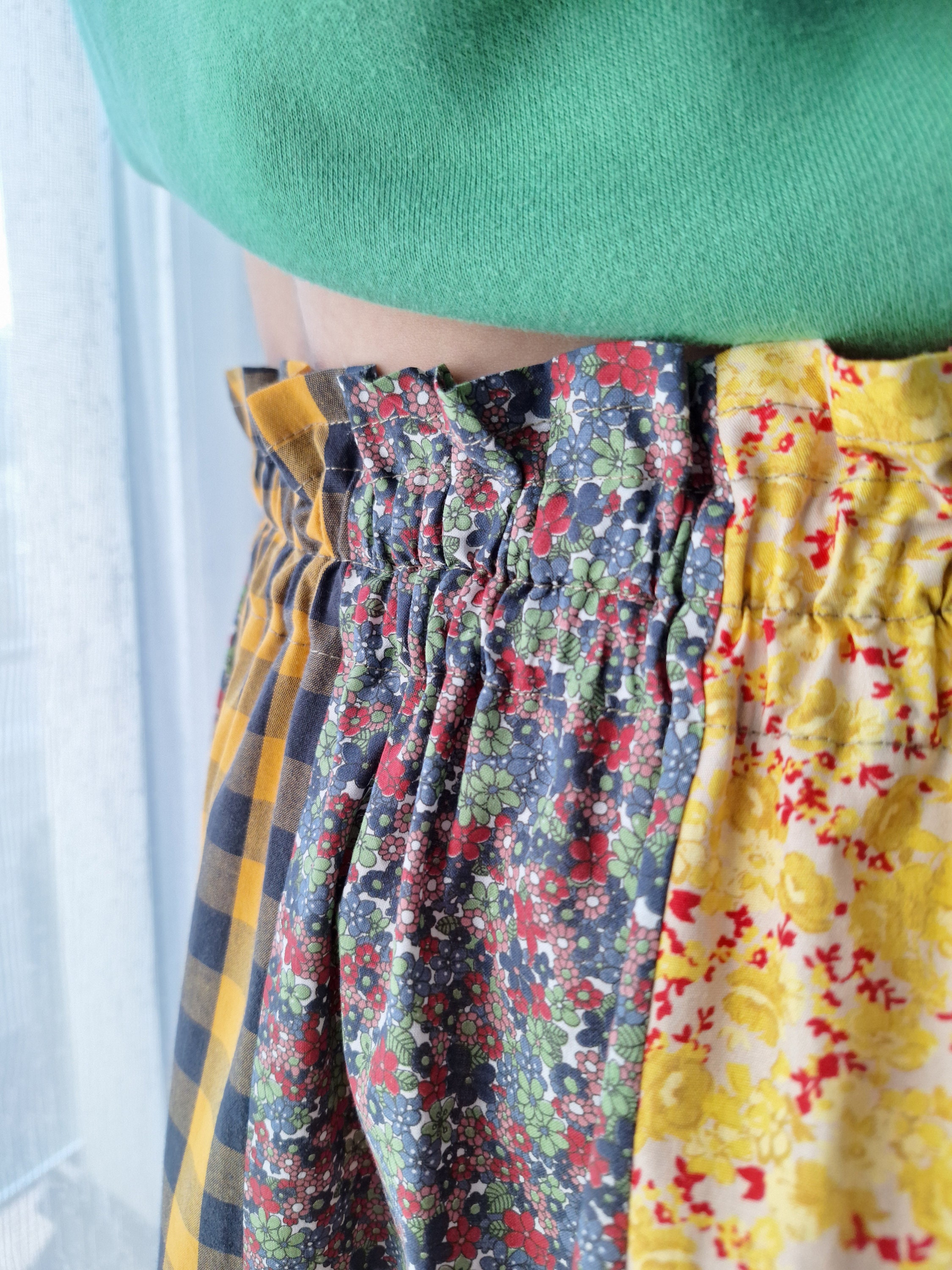 Cotton Upcycled Recycled Patchwork Skirt - Summer Skirt, Flowers, Grid ...