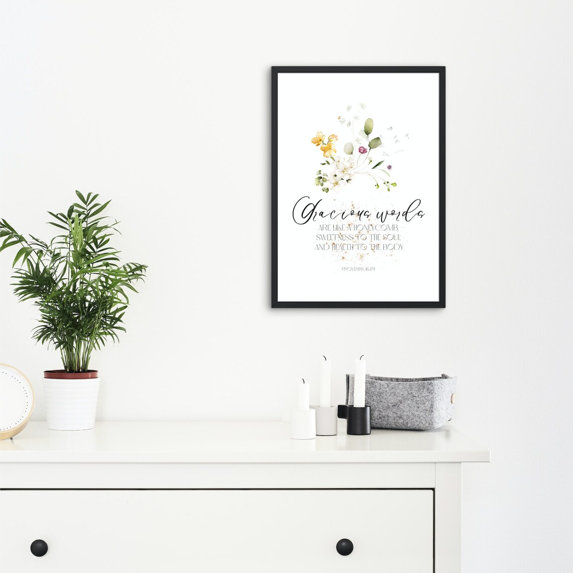 Gracious Words Print INSTANT DOWNLOAD Flower Bible Verse Printable Wall ...