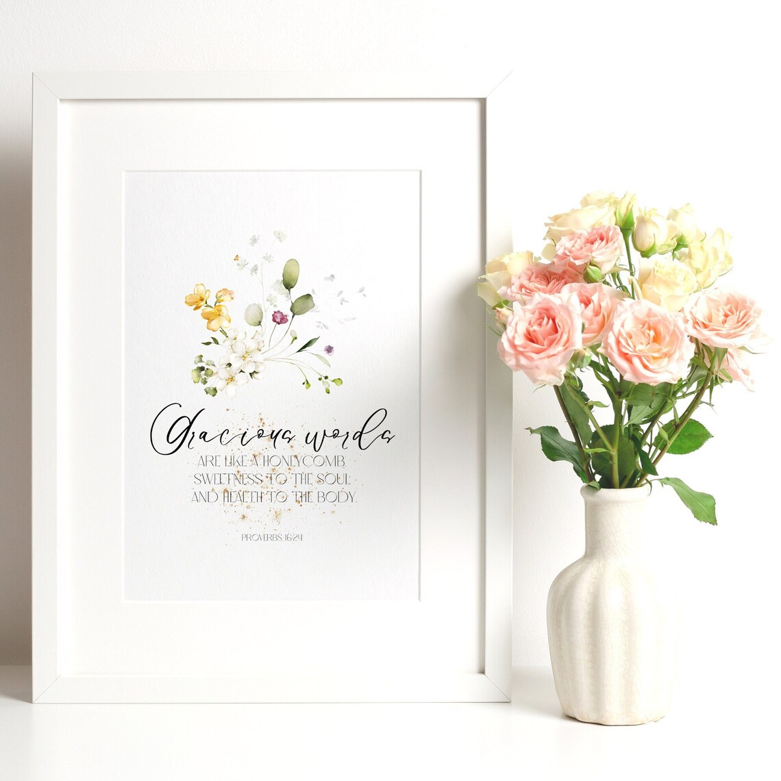 Gracious Words Print INSTANT DOWNLOAD Flower Bible Verse Printable Wall ...