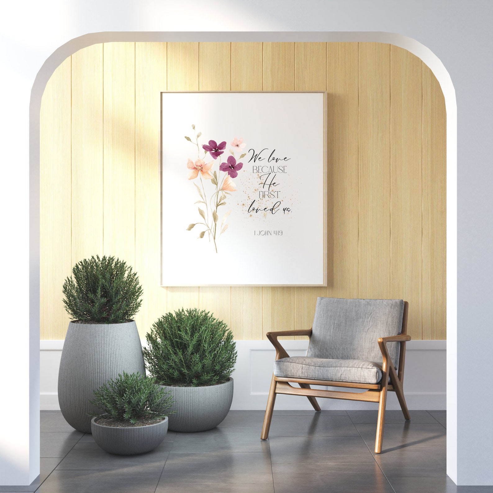 We Love Because Print INSTANT DOWNLOAD Flower Bible Verse Printable ...