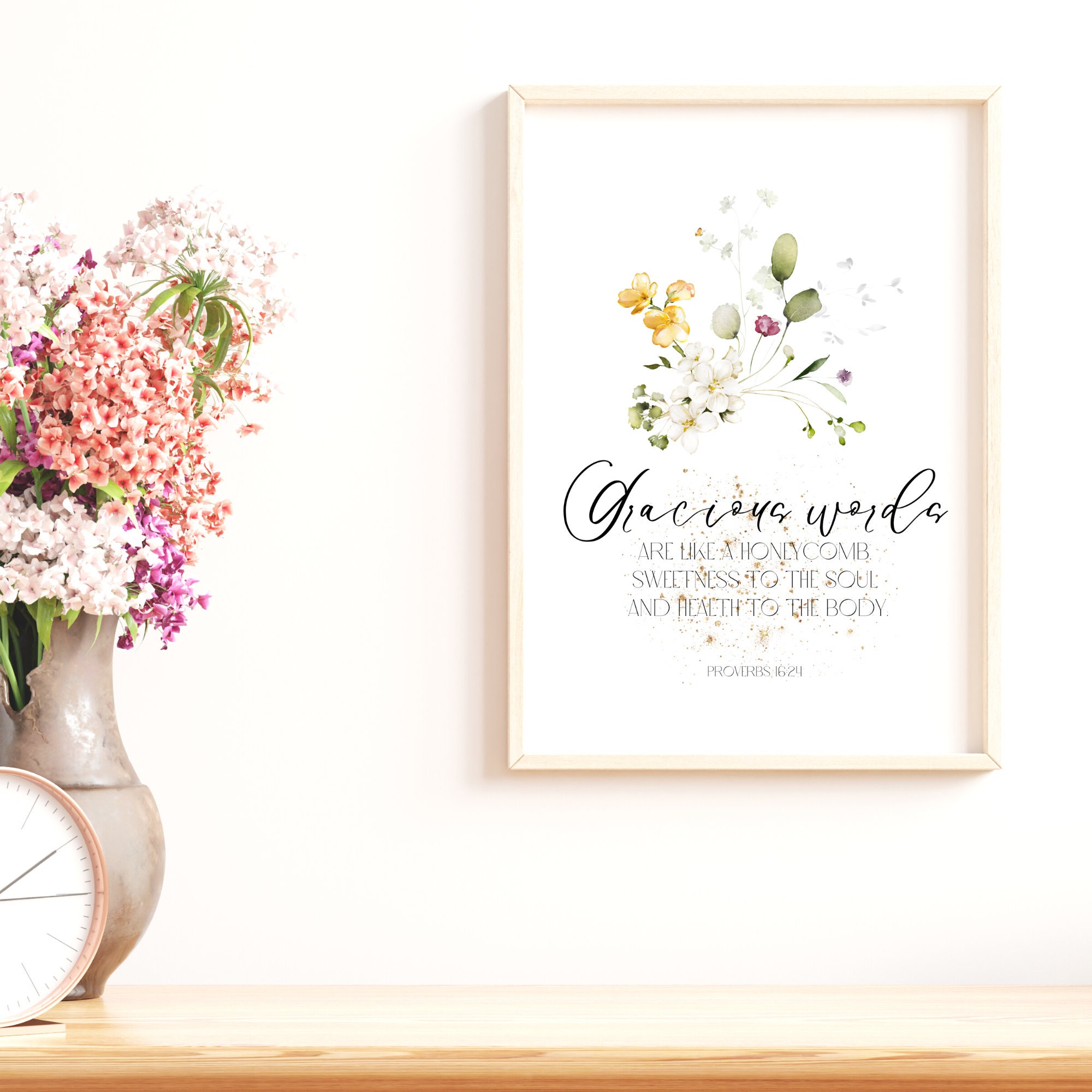 Gracious Words Print | INSTANT DOWNLOAD | Flower Bible Verse ...