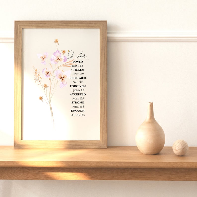 I Am Bible Verse Affirmations | INSTANT DOWNLOAD | Flower Bible Verse ...