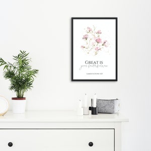 Great is Print | INSTANT DOWNLOAD | Flower Bible Verse | Printable Wall ...