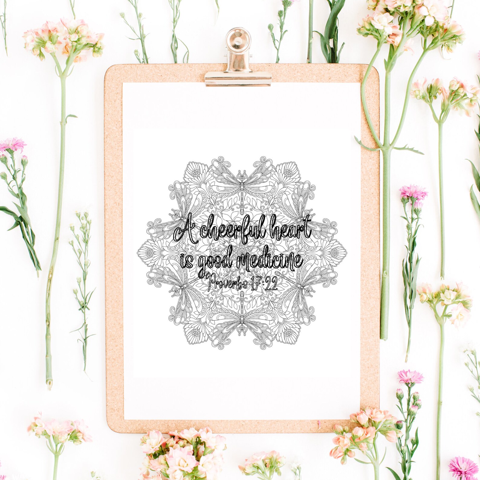 A Cheerful Heart Bible Verse Coloring Page | Christian Coloring Page ...