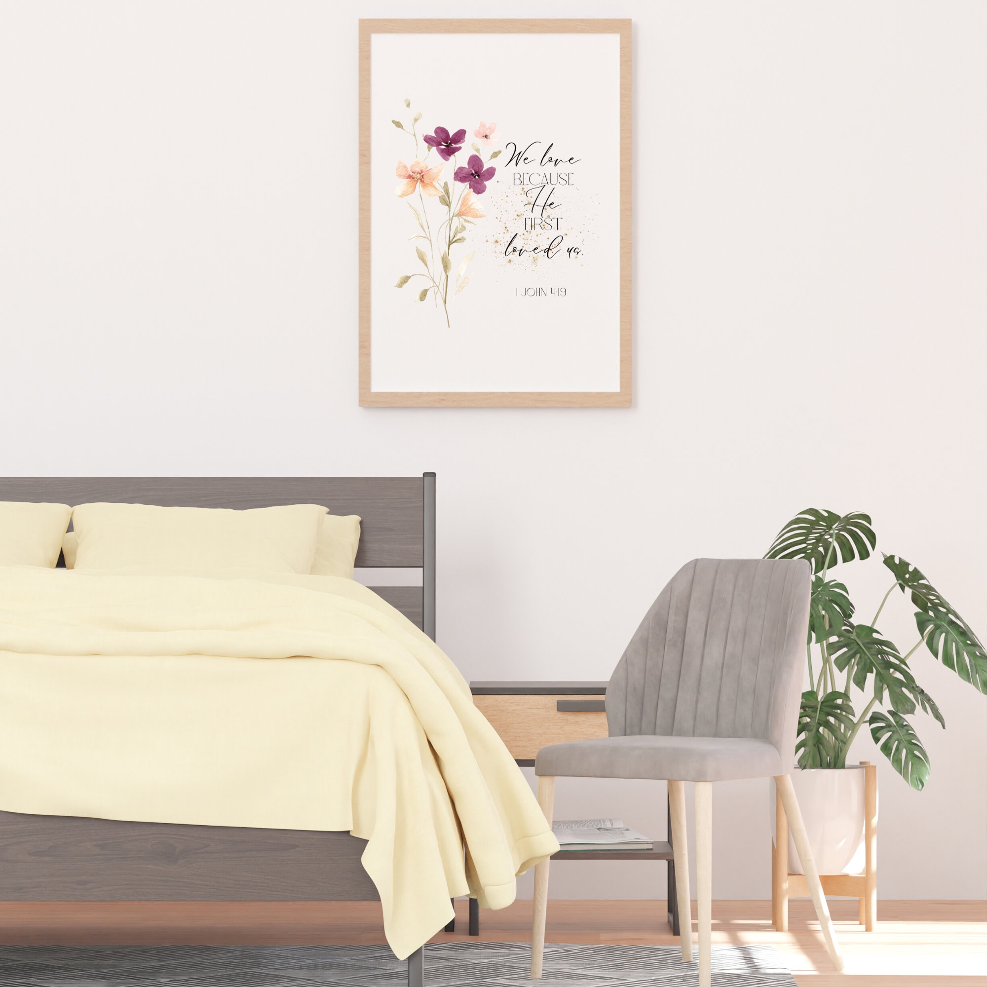 We Love Because Print INSTANT DOWNLOAD Flower Bible Verse Printable ...