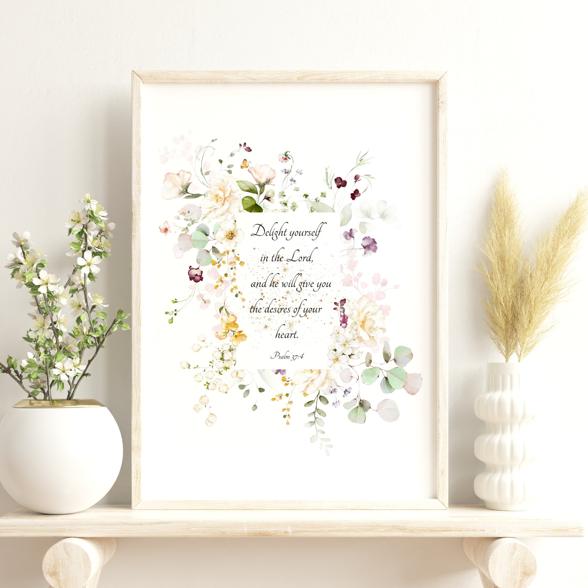 Delight Yourself Printable Wall Decor Psalm 37:4 Christian Art Wall Art ...