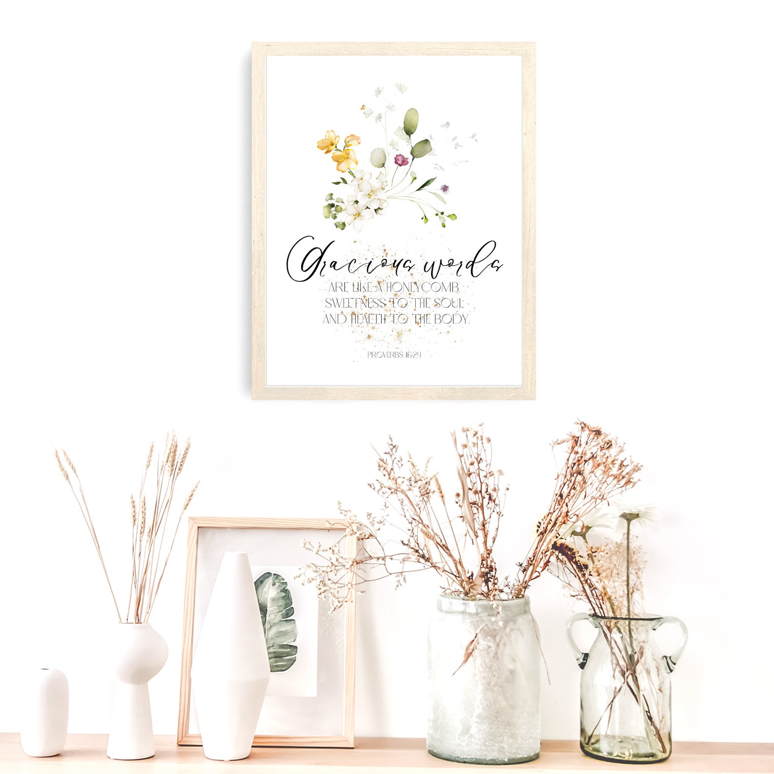 Gracious Words Print | INSTANT DOWNLOAD | Flower Bible Verse ...