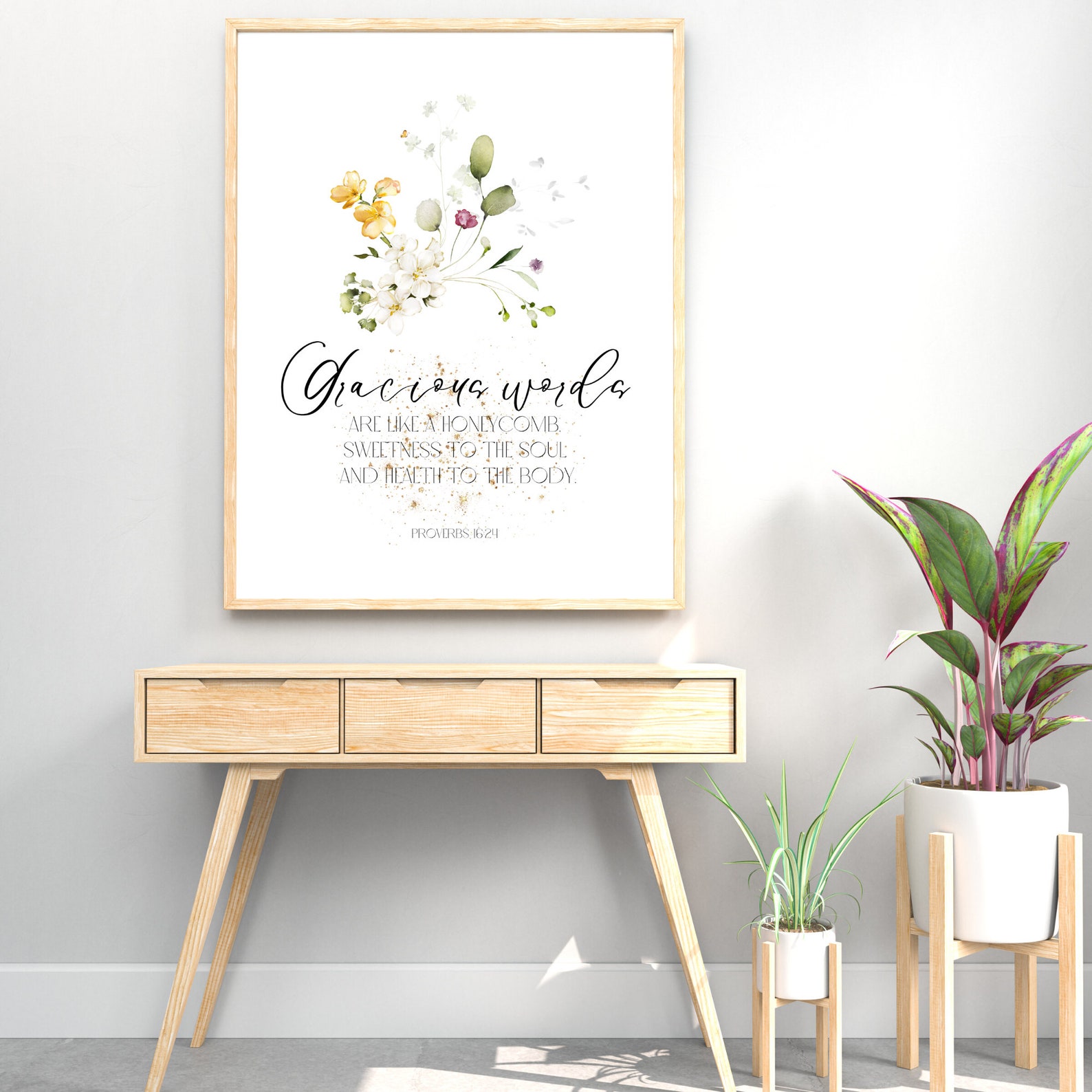 Gracious Words Print INSTANT DOWNLOAD Flower Bible Verse Printable Wall ...