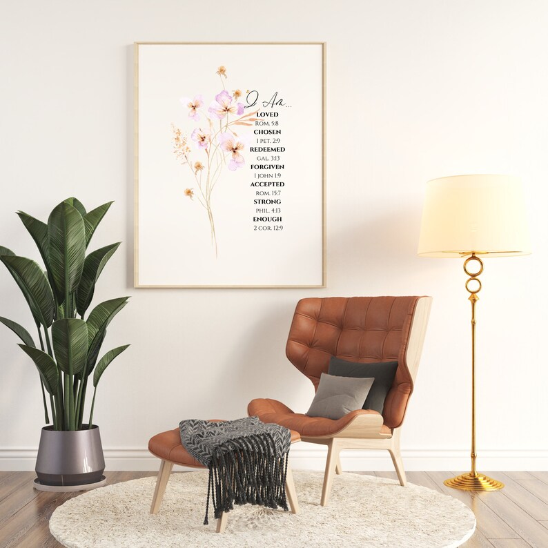 I Am Bible Verse Affirmations | INSTANT DOWNLOAD | Flower Bible Verse ...