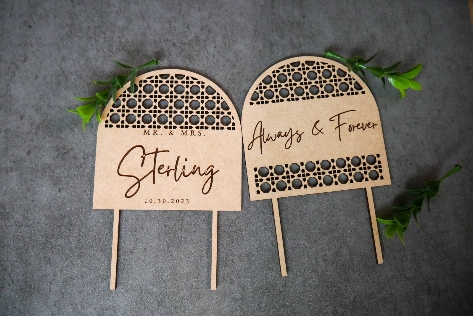 Boho Rattan Cake Topper Mr and Mrs Cake Topper Last Name - Etsy