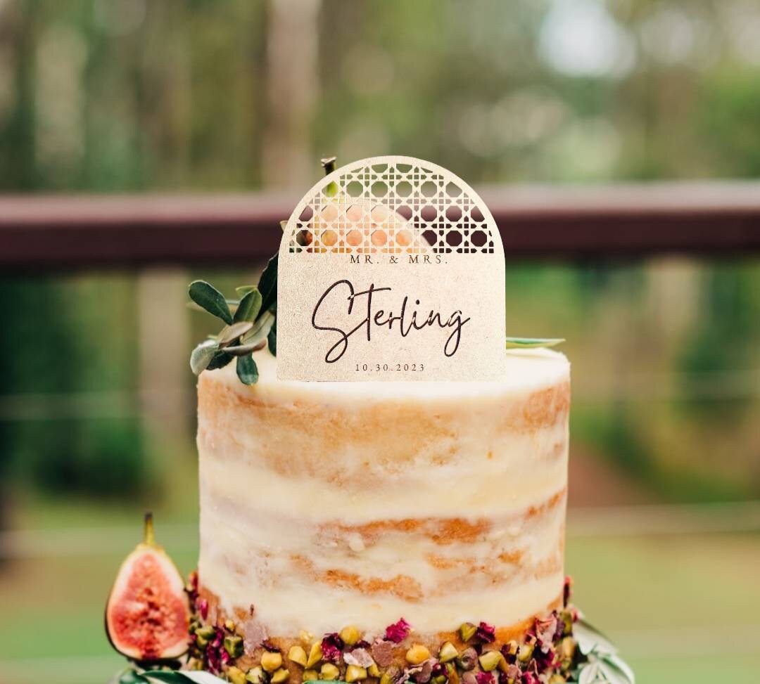 Boho Rattan Cake Topper, Mr and Mrs Cake Topper, Last Name Cake Topper ...