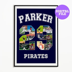 PRINTABLE Football Jersey Number Photo Collage, Coach Gift, Football ...