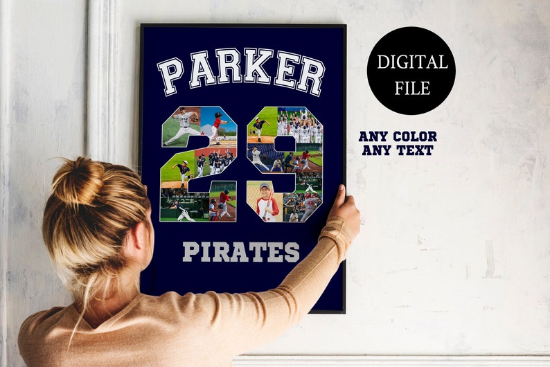PRINTABLE Football Jersey Number Photo Collage, Coach Gift, Football ...