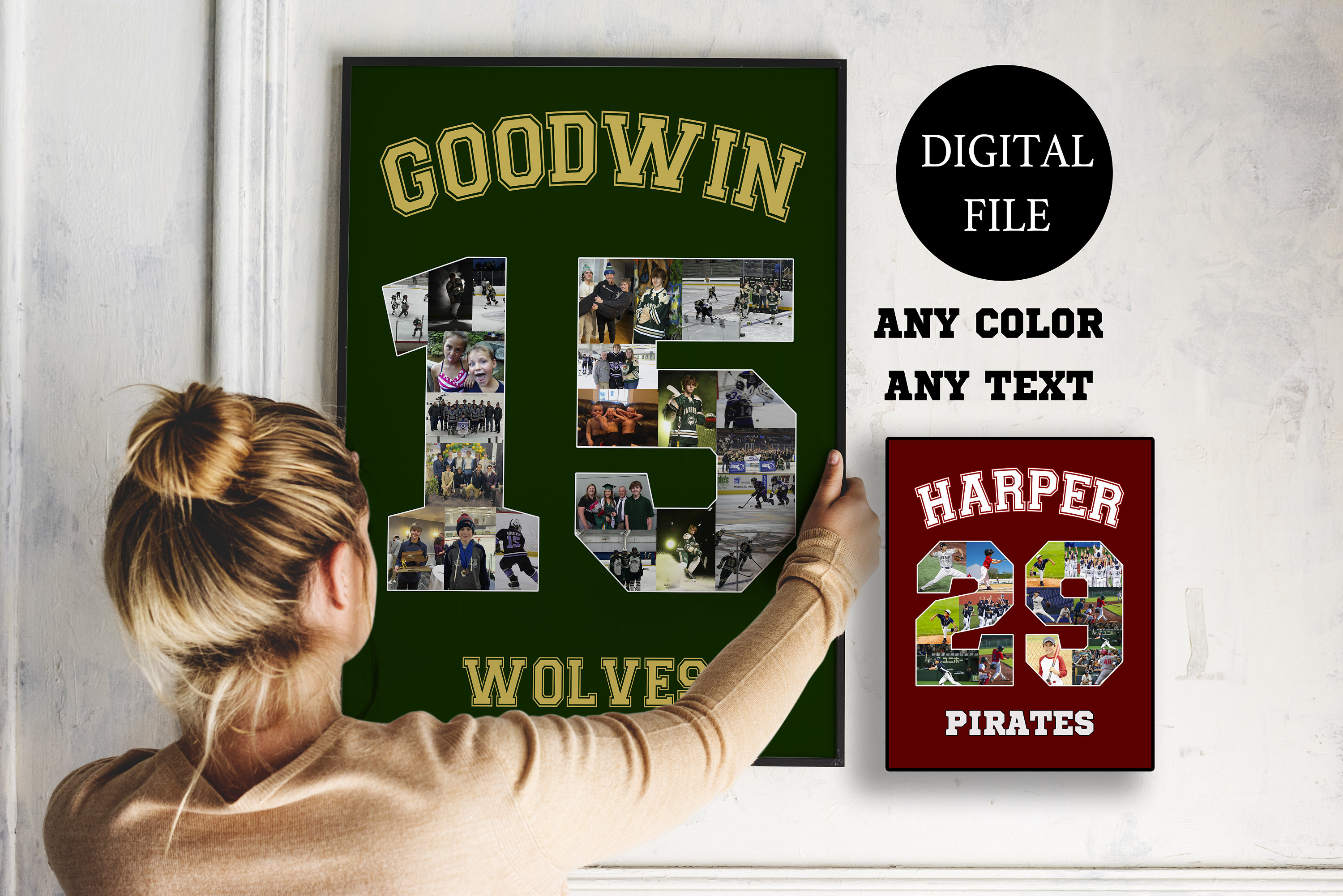 PRINTABLE Football Jersey Number Photo Collage, Coach Gift, Football ...