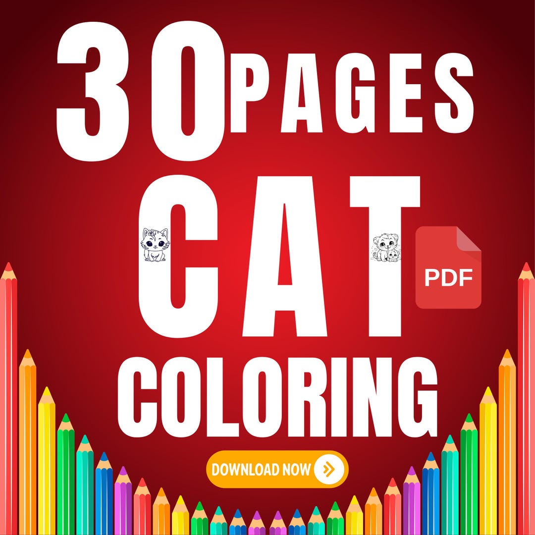 Cute Cat Coloring Pages, Printable Coloring Book, Adorable Kitten ...