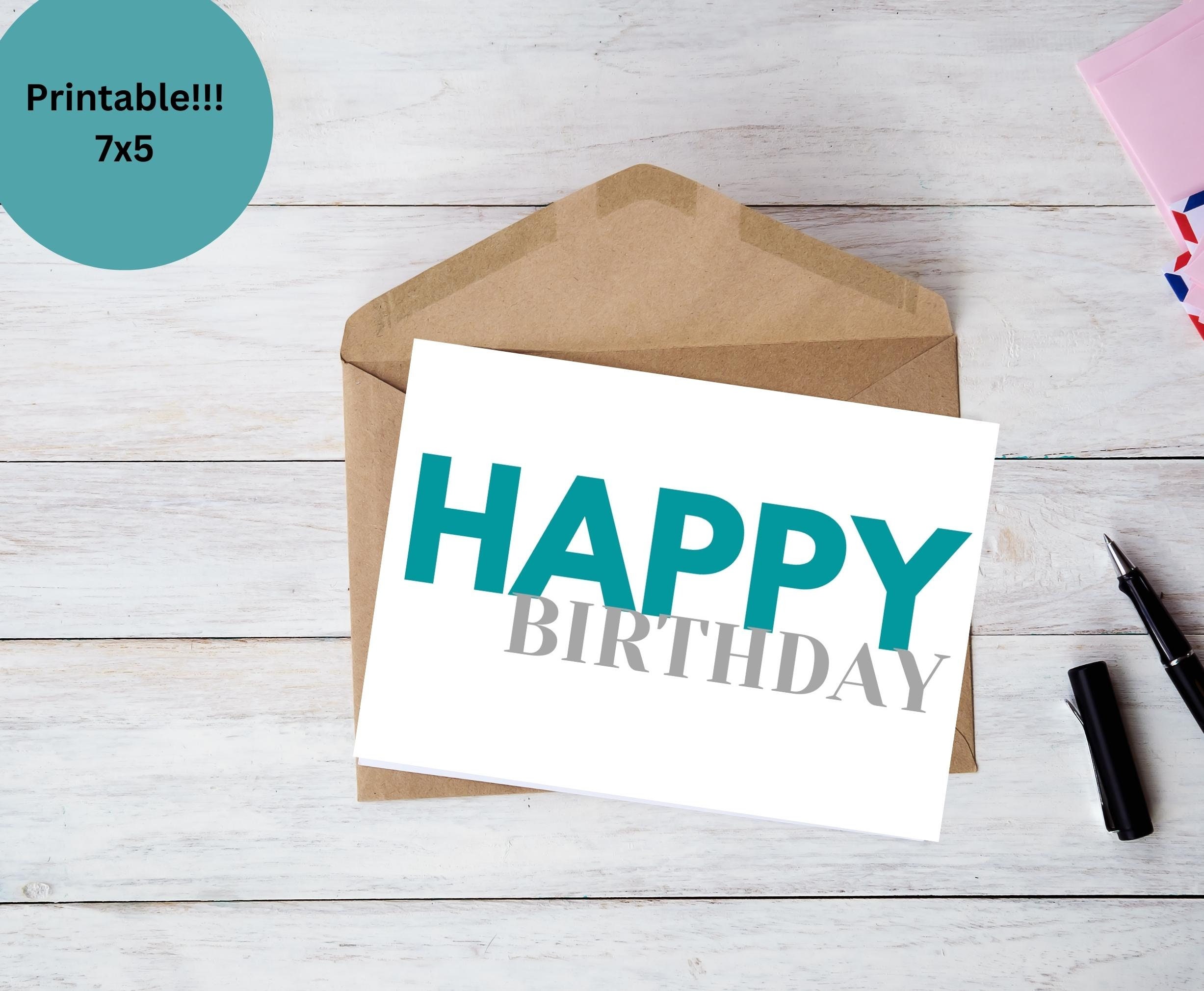 Simple Happy Birthday Card, Printable Digital Download Card, 7x5 Size ...