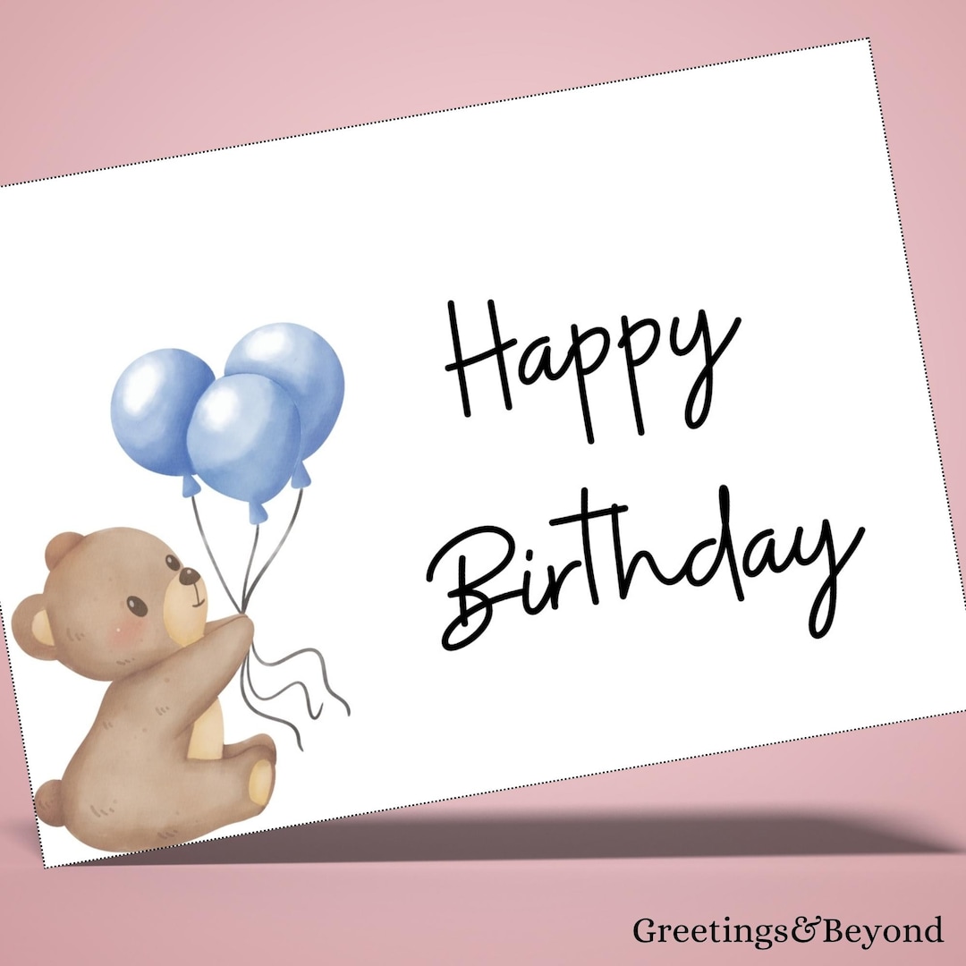 Bear Birthday Card: Printable 7x5 Blank Card (digital Download) - Etsy