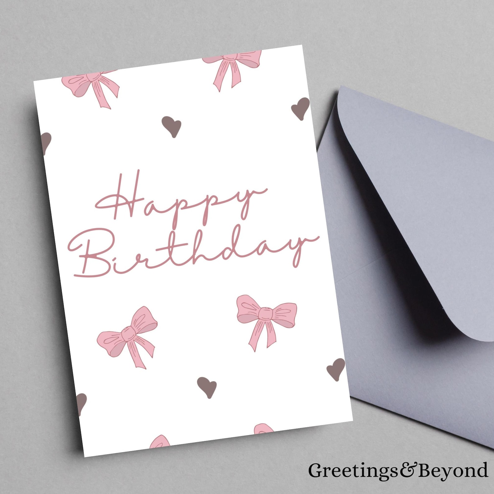 Pink Bow Happy Birthday Card, Printable Digital Download, 5x7 Size Card ...