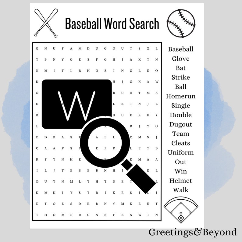 Baseball Word Search, Printable Digital Download Word Search, Answer ...