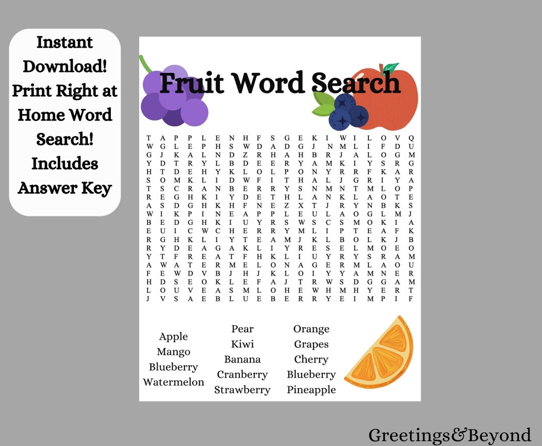 Fruit Word Search, Printable PDF, School Activity, Kids Word Puzzle - Etsy