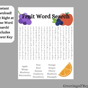 Fruit Word Search, Printable PDF, School Activity, Kids Word Puzzle - Etsy