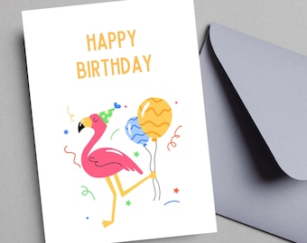 Printable Birthday Card Flamingo - Etsy