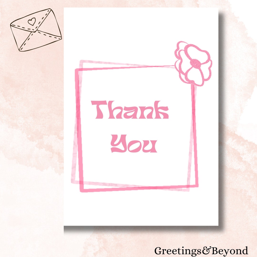 Printable Pink Flower Thank You Card L Digital Download L PDF L 5x7 L ...