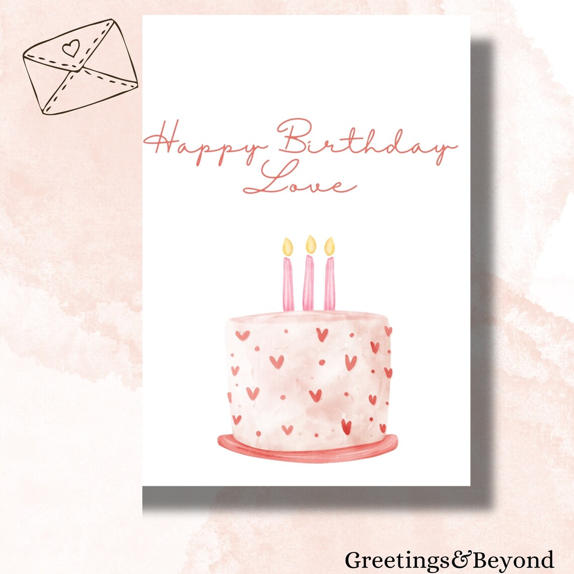 Birthday Love Heart Cake Card, Printable Digital Download, 5x7 Size ...