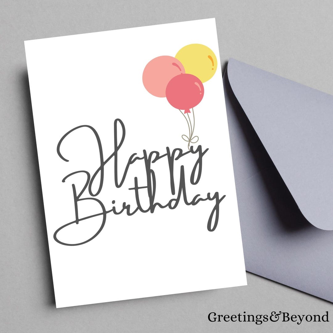 Balloon Birthday Card, Printable Digital Download Card, 5x7 Size Card ...