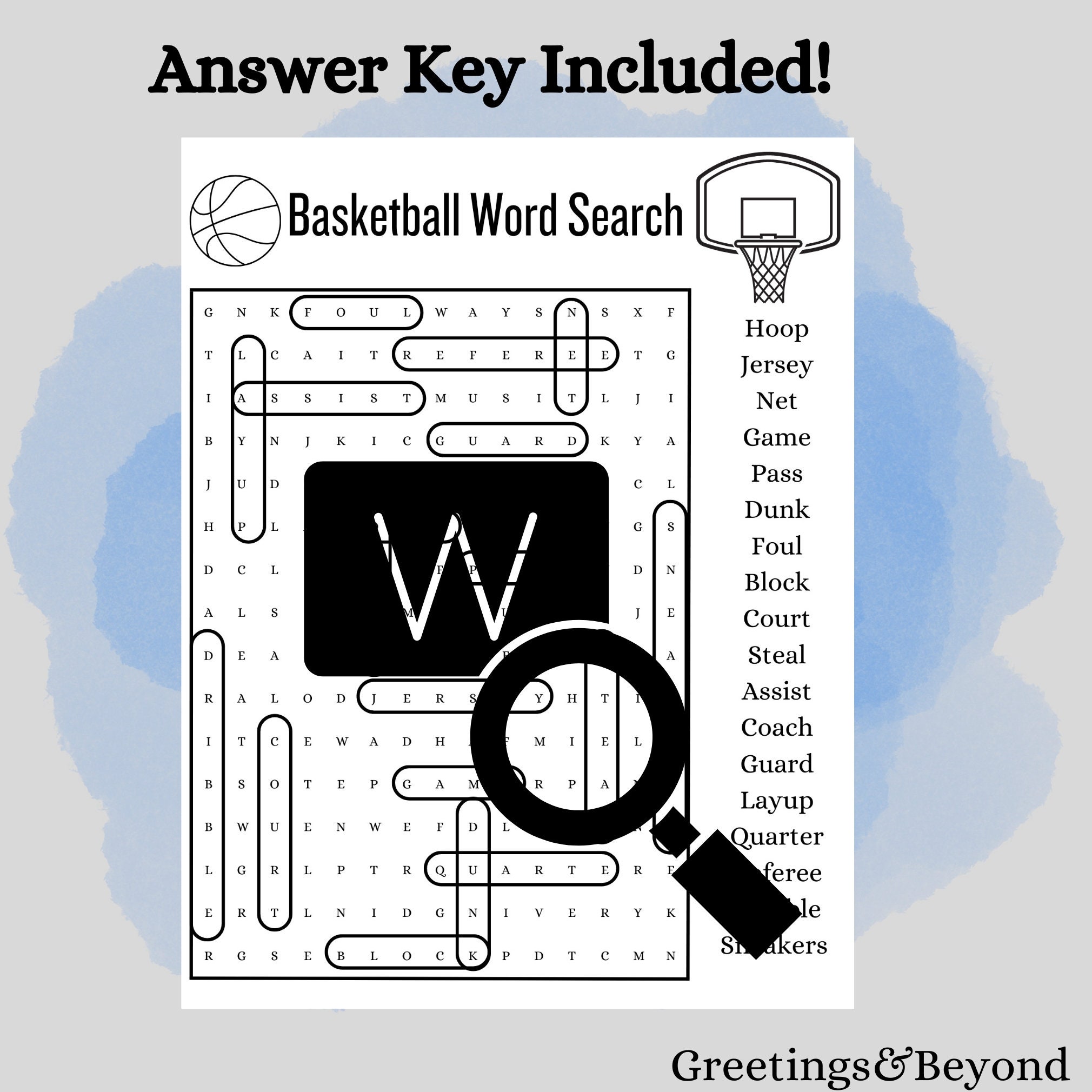 Basketball Word Search, Printable Digital Download Word Search, Answer ...