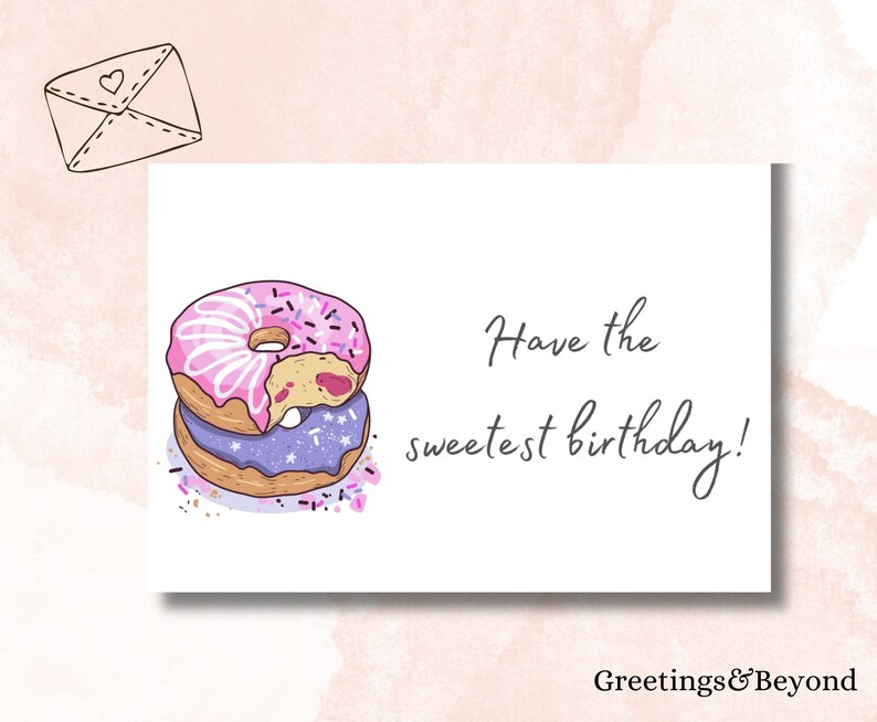 Pink and Purple Donut Birthday Card, Digital Download Card, 7x5 Size ...