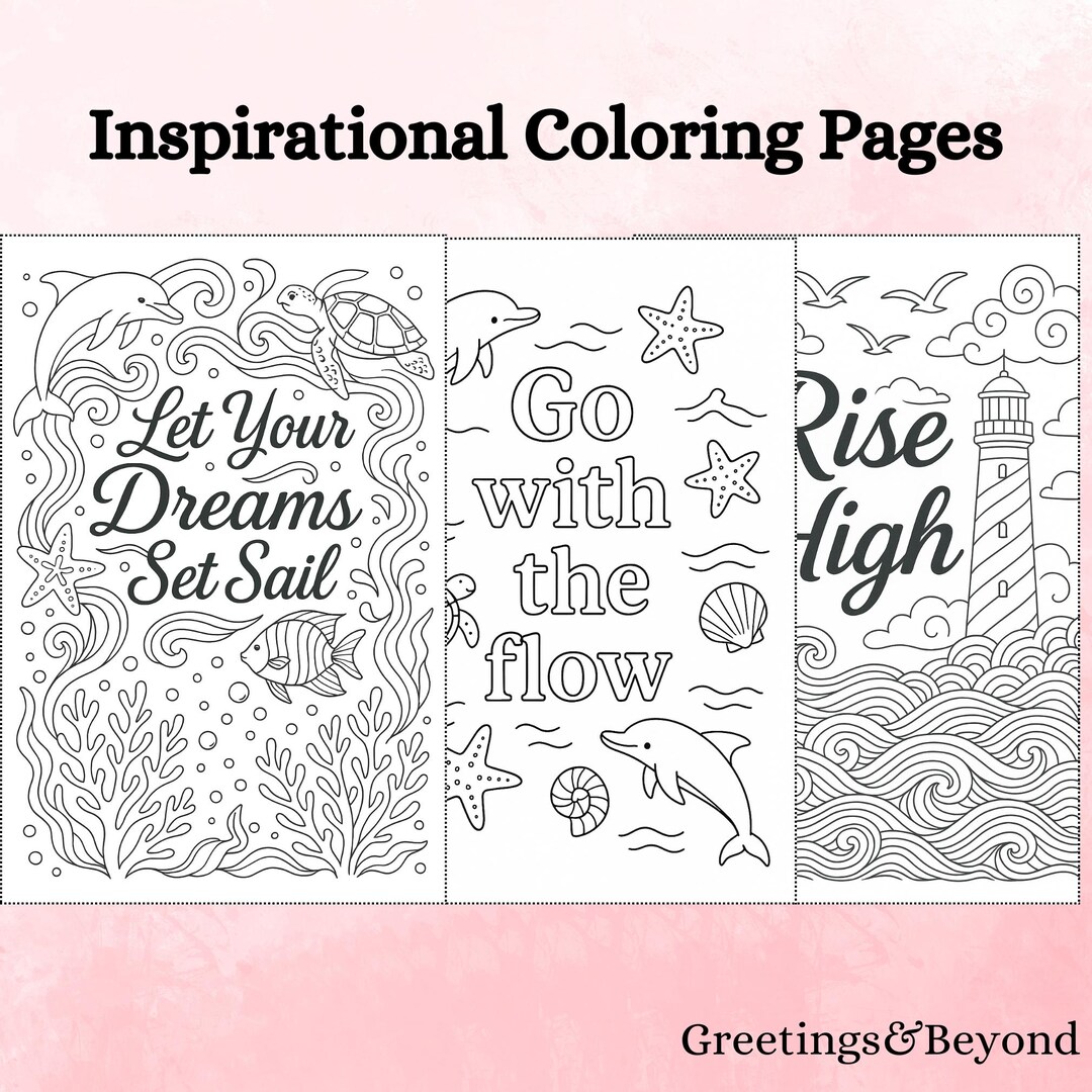 Sea Shore Coloring Pages Bundle: Inspirational Quotes (8.5x11 PDF ...