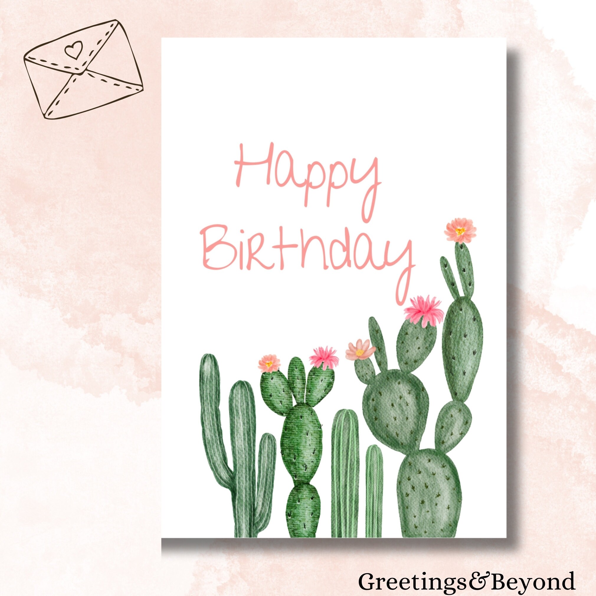Cactus Blossom Birthday Card: Printable 5x7 Blank Card (digital ...