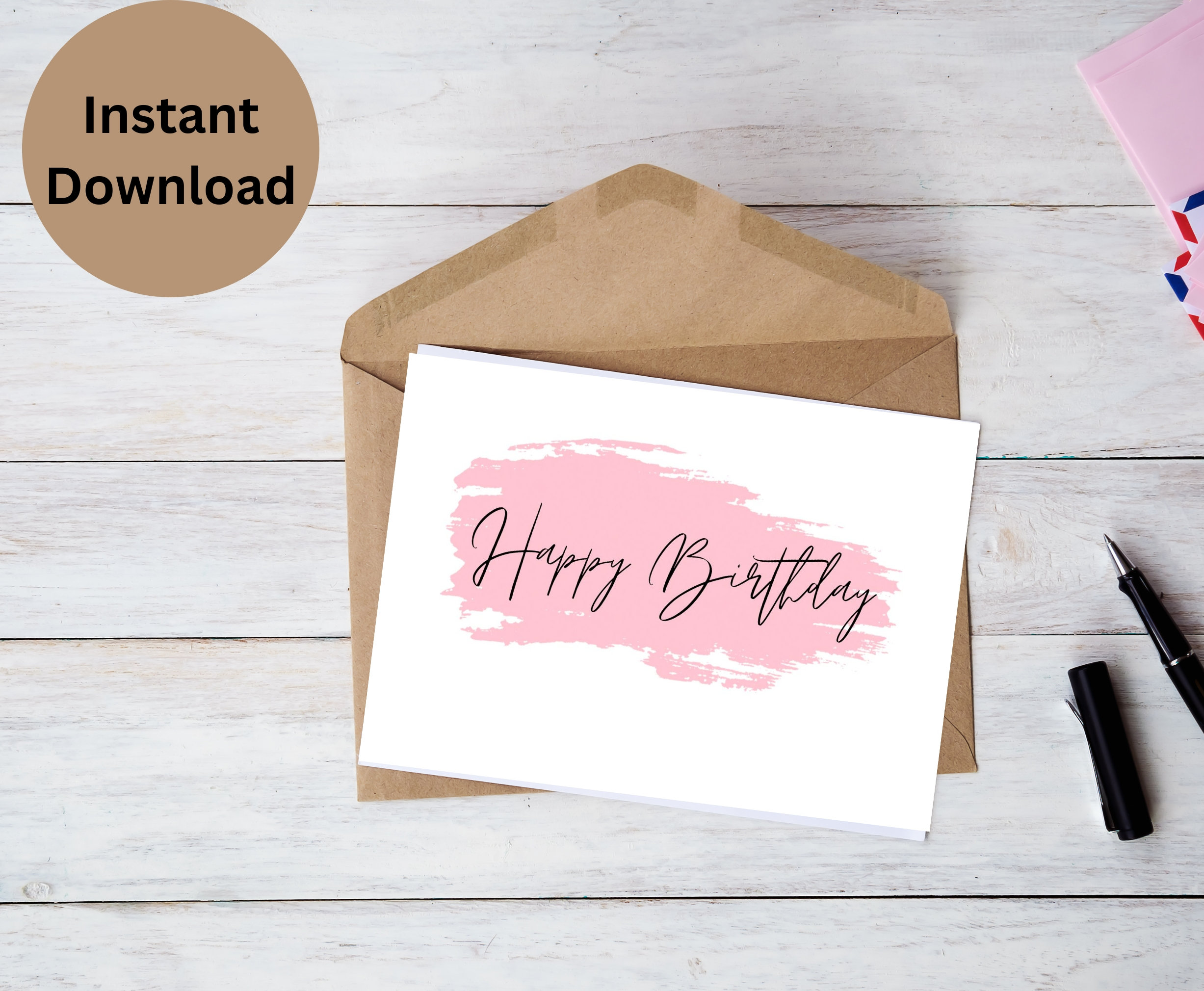 Simple Pink Birthday Card, 5x7 Size Card, Printable Digital Download ...